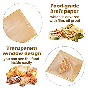 Ocmoiy 100ct Heat-Sealable Bakery Bags with Window for Cookies Packaging, 7.1x7.5 Inches Clear Front Paper Treat bags Donut Bags To go, Grease-Resistant Paper Egg Sandwich Bags (100)