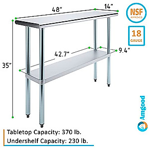 AmGood Stainless Steel Work Table with Undershelf | Food Prep NSF | Utility Work Station | (48" Length X 14" Width)