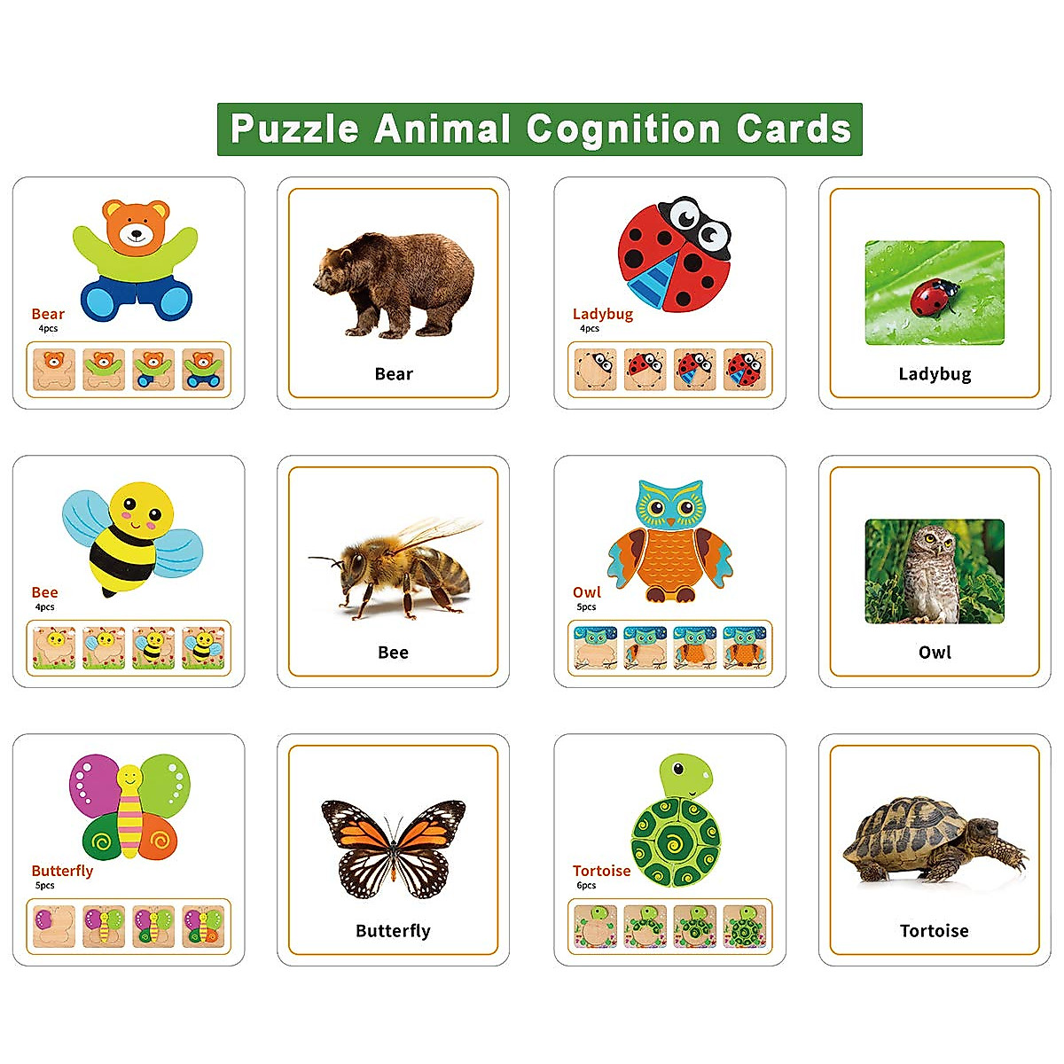 Toddler Puzzles, Wooden Jigsaw Animals Puzzles for 1 2 3 Year Old Girls Boys Toddlers, Educational Preschool Toys Gifts for Colors & Shapes Cognition Skill Learning