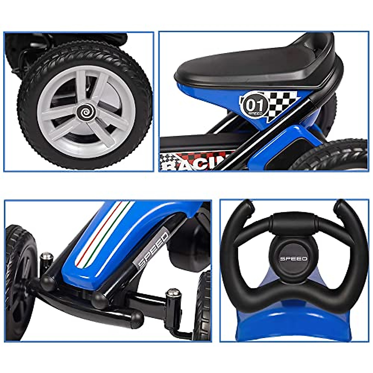 LONABR Pedal Go Kart Ride on Toys 4 Wheel Kids' Pedal Car Racer with EVA Rubber Tires for Outdoor for Boys & Girls