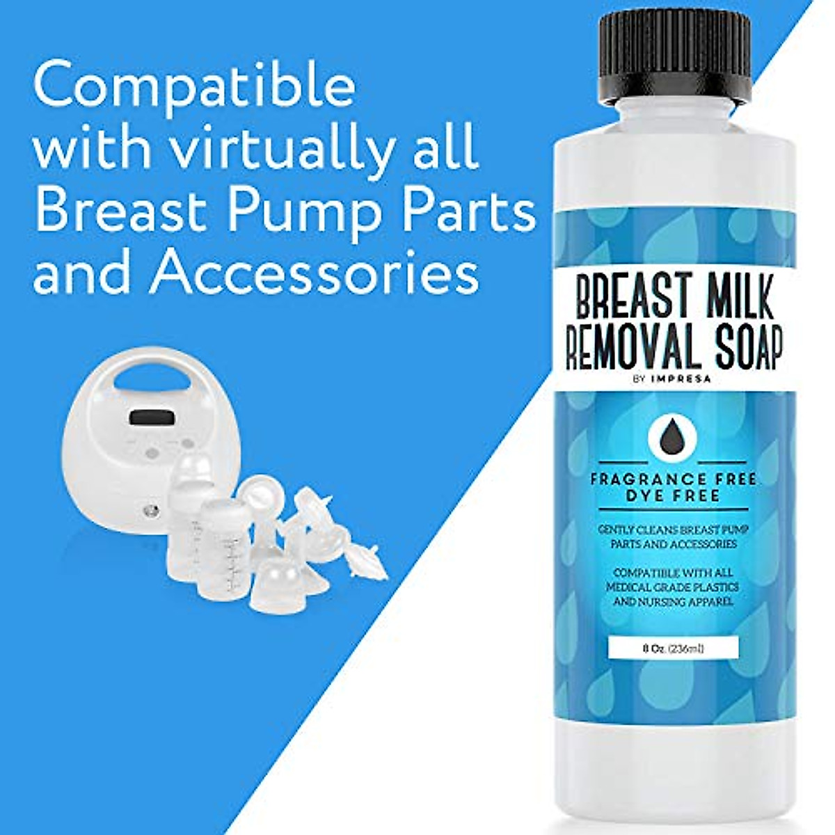 IMPRESA [2 Pack] Breast Milk Removal Soap - Clean Your Breast Pump Parts, Bottles, Nipples and Nursing Apparel Quick – Made In USA – No Fragrances or Dyes - 16 Total Ounces