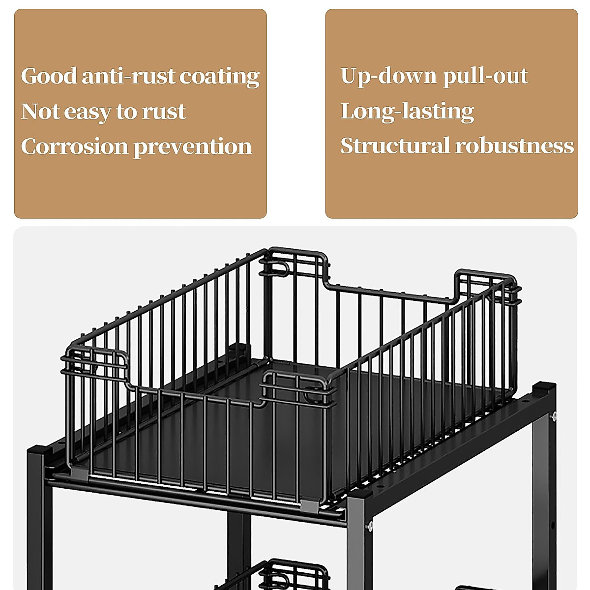 SILUB Under Sink Organizer, 2-Tier Pull Out Cabinet Organizer, Kitchen Bathroom Organizer and Storage, Spice Rack for Kitchen, Multi-use Sliding Drawers Shelves (1 Pack)