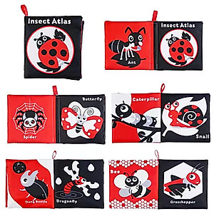 4 Baby Crinkle Books 0-6 12 Months， High Contrast Black and White Book， Touch and Feel Crinkle Cloth Book Soft Baby's First Fabric Book Activate Visual & Brain for Newborn, Toddler and Infant