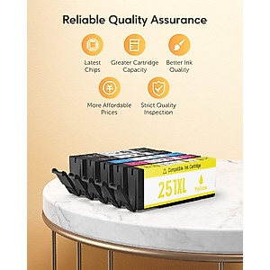 PGI-250XL CLI-251XL 5 Color Value Pack, Compatible for Canon 250 251 Ink Cartridges to use with PIXMA MX922, MG5420, MG5520, MG5522, MG6320, MG6620, IP7220 (PGBK, Black, Cyan, Magenta, Yellow)