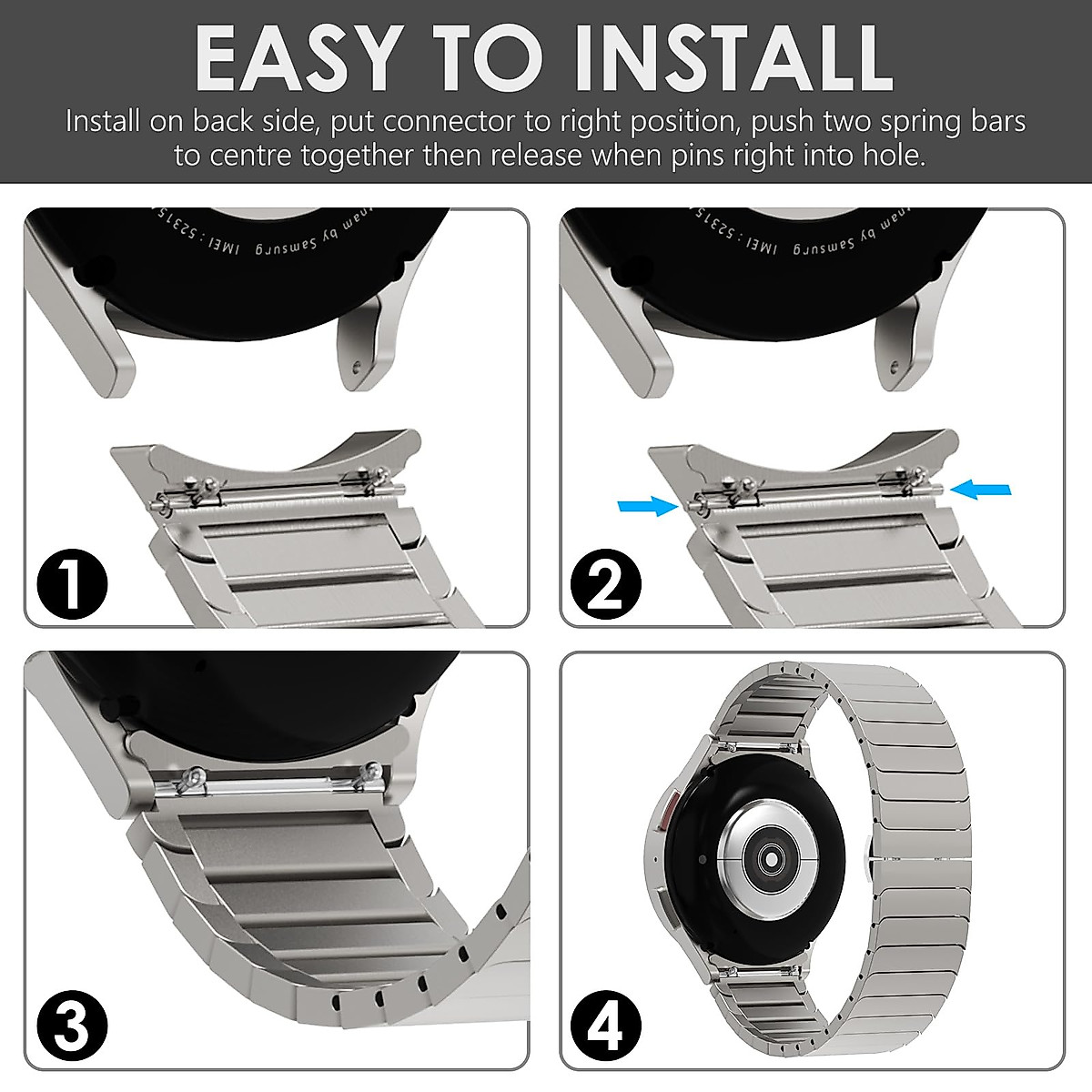 Wingle for Samsung Galaxy Watch 7 6 Band 5 Pro Galaxy Watch 6 Classic Bands 47mm 5/4/4 Classic/FE No Gap Band 44mm 40mm 43mm 45mm 42mm 46mm Men, Solid Stainless Steel Metal Link Bracelet Band Titanium