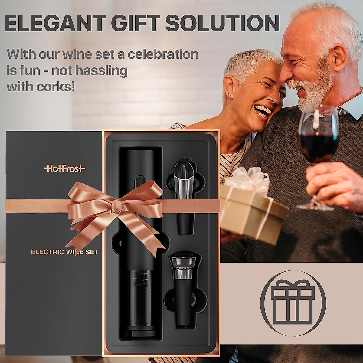 HotFrost Electric Wine Opener – Wine Bottle Opener Kit with Foil Cutter, Wine Aerator, Vacuum Stopper – Battery-Operated Corkscrew Wine Opener – Cordless Automatic Wine Opener – Birthday Wine Gift Set