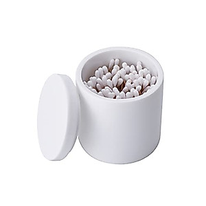 Rzoeox Cotton Swab Holder with Lid, Qtip Holder Bathroom, Resin Cotton Ball Canister Jar Cosmetics Makeup Countertop Organizer Containers Canister Apothecary Jar, White