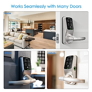 Lockly Secure Plus, Bluetooth Smart Lock, Keyless Entry Door Lock, PIN Genie® Keypad, 3D Biometric Fingerprint Sensor, Auto Lock - Satin Nickel (PGD628FSN) - Latch Edition