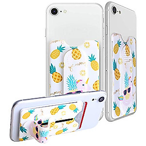 CHEAP SUNDAY Detachable Cell Phone Wallet Mobile Phone Kickstand Finger Grip Stand, Selfie and Hand-Free Wireless Charging Compatible for iPhone and Smartphones (Pineapple)