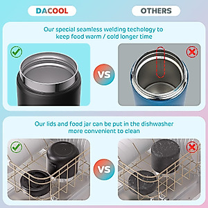 DaCool Lunch Thermos for Kids Vacuum Stainless Steel 13.5 Ounce Kids Food Thermos for Hot/Cold Food Insulated Food Jar Lunch Container Bento for School Office Picnic Travel Outdoors, BPA Free,Black