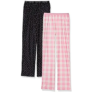 Calvin Klein Girls' Super Soft Brushed Microfleece Pajama Pant, 2-Pack, Black Heart/Pink Plaid, S