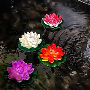 Linyida 7PCS Artificial Floating Foam Lotus Flowers,Artificial Water Lily Pads，Lotus Lilies Pad Ornaments for Patio Koi Pond Pool Aquarium Home Garden Wedding Party Holiday Event Decorations。Colorful