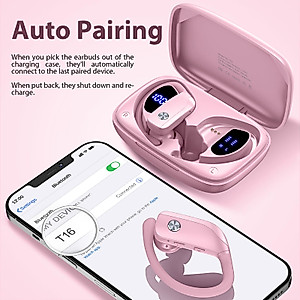 bmanl Wireless Earbuds Bluetooth Headphones 48hrs Play Back Sport Earphones with LED Display Over-Ear Buds with Earhooks Built-in Mic Headset for Workout Pink
