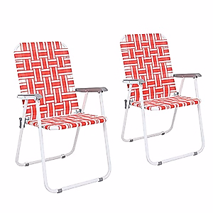 Shyneer Patio Lawn Chairs Folding,Webbed Folding Chair Outdoor Beach Chair Portable Camping Webbing Chair for Yard, Garden,Weight Capacity 265lbs (2Pack, Red & White)