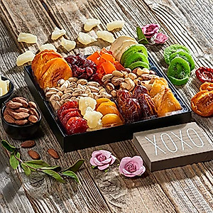 Dried Fruit & Mixed Nuts Gift Basket Easter Arrangement Platter, Gourmet Food Bouquet Birthday Care Package, Healthy Kosher Snack Box - Her Him - Snackberry (12 Variety)