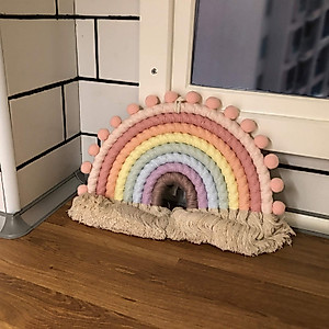 JILPAK Large Rainbow Wall Hanging, Pastel Fiber Rainbow Wall Hanging, Macrame Rainbow Wall Hanging Nursery Boho Decor Kids Room (10 x 14 inches)