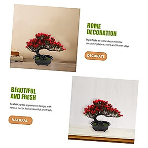 VOSAREA 2pcs Simulation Welcome Pine Faux Trees Faux Bonsai Tree Fake Tree Cactus Pots Artificial Plants Christmas Outdoor Decorations Household Pin Tree Decoration Plastic Tree Decor Red