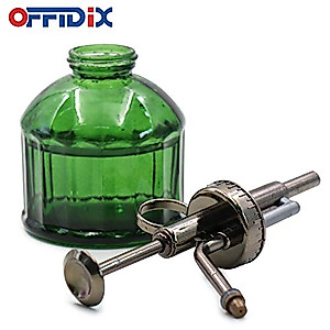 OFFIDIX Glass Plant Mister, 6.3 Inches Tall Vintage Style Spritzer Bronze Plastic Top Pump One Hand Watering Can Indoor Plant Spray Bottle for Garden, Plants, Cleaning (Dark Green)