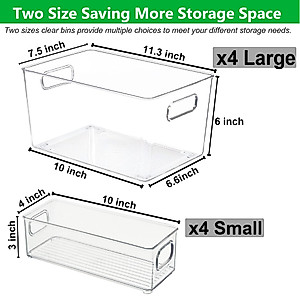 Yipaga Set of 8 Clear Plastic Storage Bins, Stackable Storage Containers for Pantry Organization and Kitchen Storage Bins, Refrigerator Organizer Bins with Handle, Home Edit Cabinet Organizers