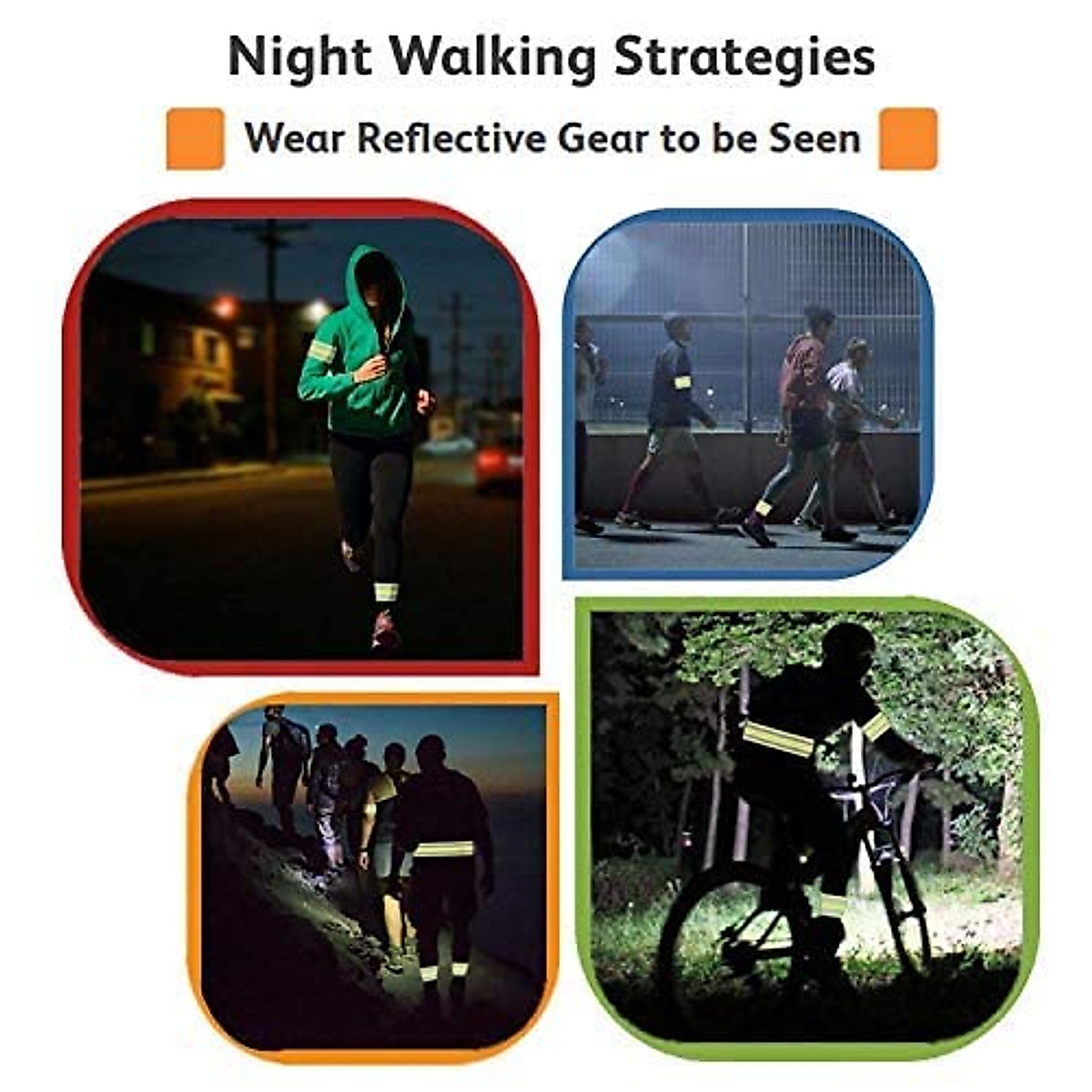 TOURUN Reflective Running Gear Bands Belt for Night Walking, Reflective Bands for Runners Women Kids Men, Bicycle Pants Cuff Bands Clip, Arm Ankle Leg Safety Bands for Cycling (2 Bands)