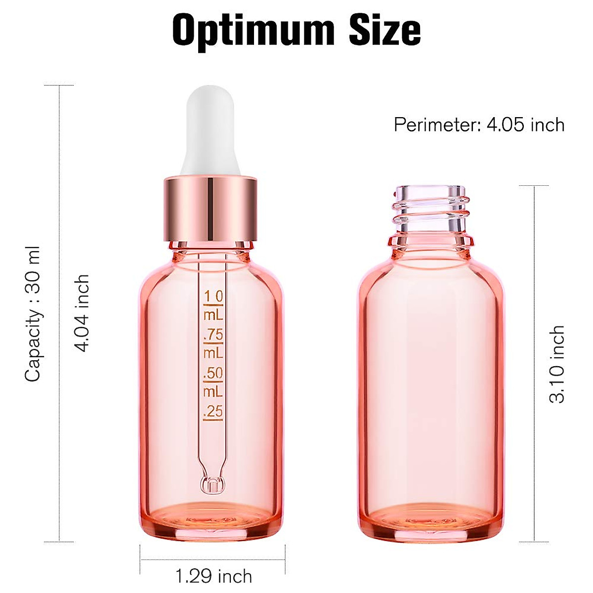 PrettyCare 4 Pack 1oz Eye Dropper Bottle Rose for Essential Oils with Measured Pipettes, 30ml Glass Bottles with Eye Droppers Tincture Bottles, Leak Proof Travel Bottles