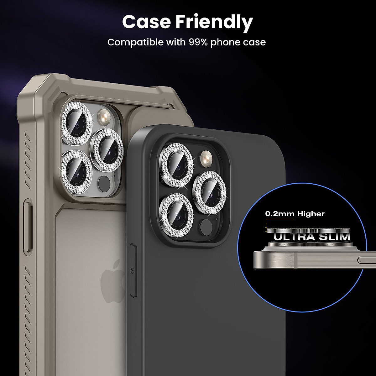 Tensea for iPhone 16 Pro Max/16 Pro/15 Pro Max/15 Pro/12 Pro Max Camera Lens Protector, Metal Aluminum Alloy Tempered Glass Cover Camera Screen Protector Accessories, Case Friendly