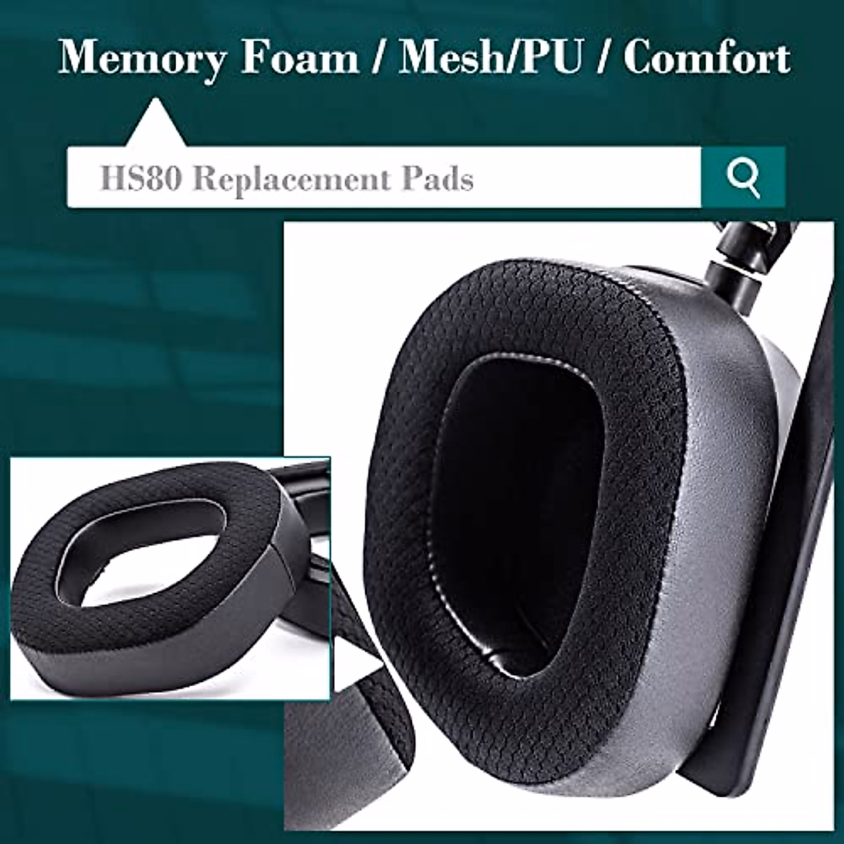 ZIXUANCUSHION HS80 Ear Pads Compatible with HS80 RGB Headset - HS80 Ear Cups/1.18 Inches Thick/Memory Foam Ear Cushions (Mesh/PU)