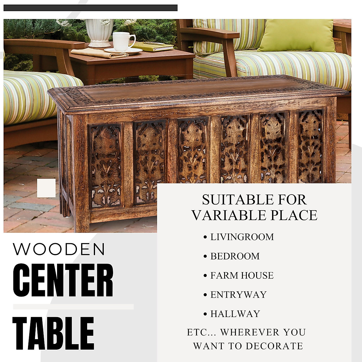 Rectangular Wooden Coffee Table, Modern Wooden Coffee Table, Center Tables, Entryway Table, Living Room Table for Magazines, Books, and Plants - 36x18 Inch Burnt