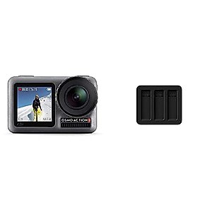 DJI Osmo Action - 4K Action Cam 12MP Digital Camera and Osmo Charging Kit (3 Batteries Total with Triple Charger)
