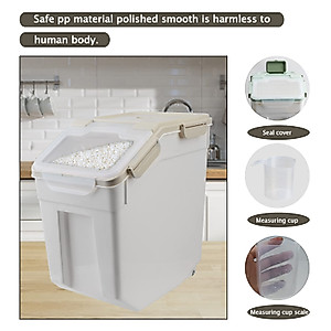 Rice Storage Container 25 lb (15 Liters) with Measuring Cup, 2 Packs Flour Storage Containers with Wheels, BPA Free Rice Dispenser Bin for Rice | Grain | Pet Food | Flour - Grey