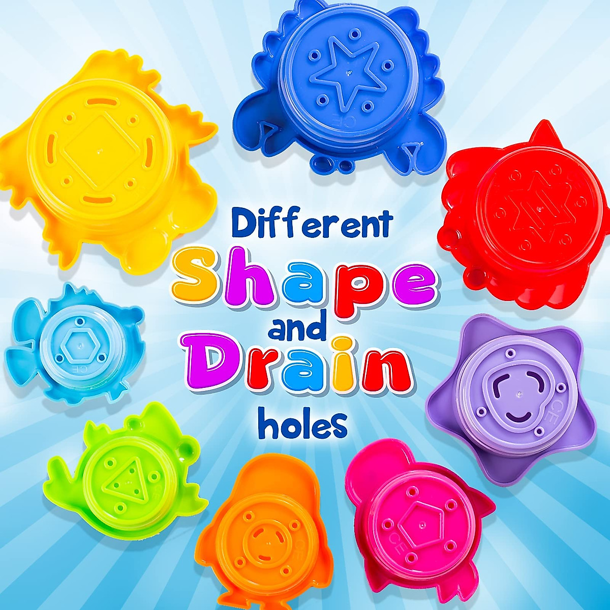 Stacking Cups Bath Toys for Toddlers, Rainbow Bath Cups for Baby 1-3 Years Old, Safe Infant Nesting Cups with Rubber Duckie for Fun Bath Time, Birthday Stocking Stuffers Early Learning Educational Toy