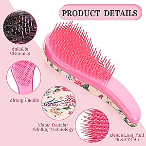 𝐂𝐀𝐍𝐃𝐘𝐁𝐑𝐔𝐒𝐇 Detangler Hair Brush Wet Brush Mini Detangling Hairbrush for Curly Thick Natural Straight Fine Wet Dry Hair for Kids Toddlers Girls Pain Free Small (Cute Flower)