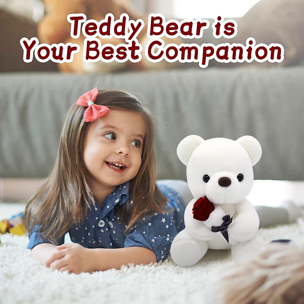 Grekaida Valentines Day Gifts Teddy Bear Plush Stuffed Animal, Teddy Bears Stuffed Animals with Rose Gift for Her and Kids Stuffed Animals Toy Stuffed Animal Gifts Valentines Day Decor 10 Inch