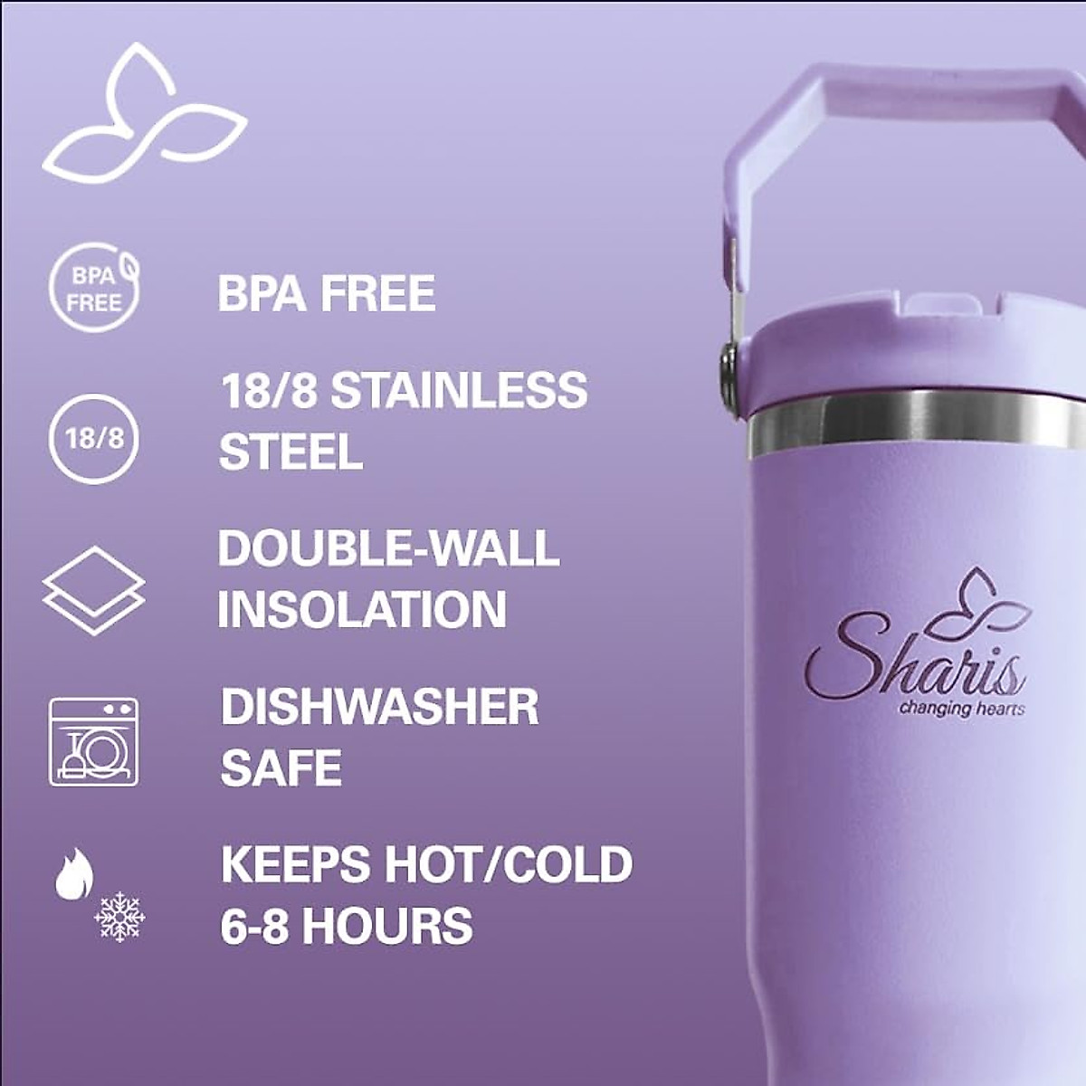 SHARIS 30 oz Tumbler with Flip Straw - Leak Proof - Water Tumbler with Flip Handle - No Spill Tumbler - Cup Friendly -Vacuum Insulated - Handle on Top - Bonus 1Straws 1 Cleaning Brush (Pink)