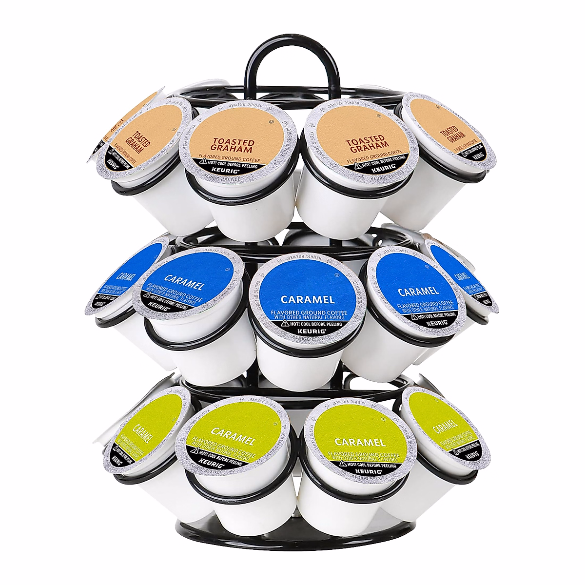 K Cup Holder, Keurig Pod Holder K Cup Organizer, ZECENN Coffee Pod Carousel for K-cup Coffee Pods Storage Rack Compatible with Keurig Pods and Dolce Gusto, Holds 27 Coffee Pods, 360-Degrees Rotating, Sturdy Metal, No Assembly Required -Black