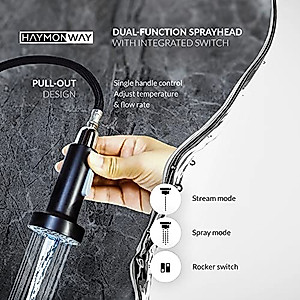 Haymonway Black Kitchen Faucet - Stainless Steel Kitchen Faucets with Pull Down Sprayer - 2 Functions & 360 Degree Kitchen Sink Faucet - Faucet for Kitchen Sink - 1 or 3 Hole Dual Function