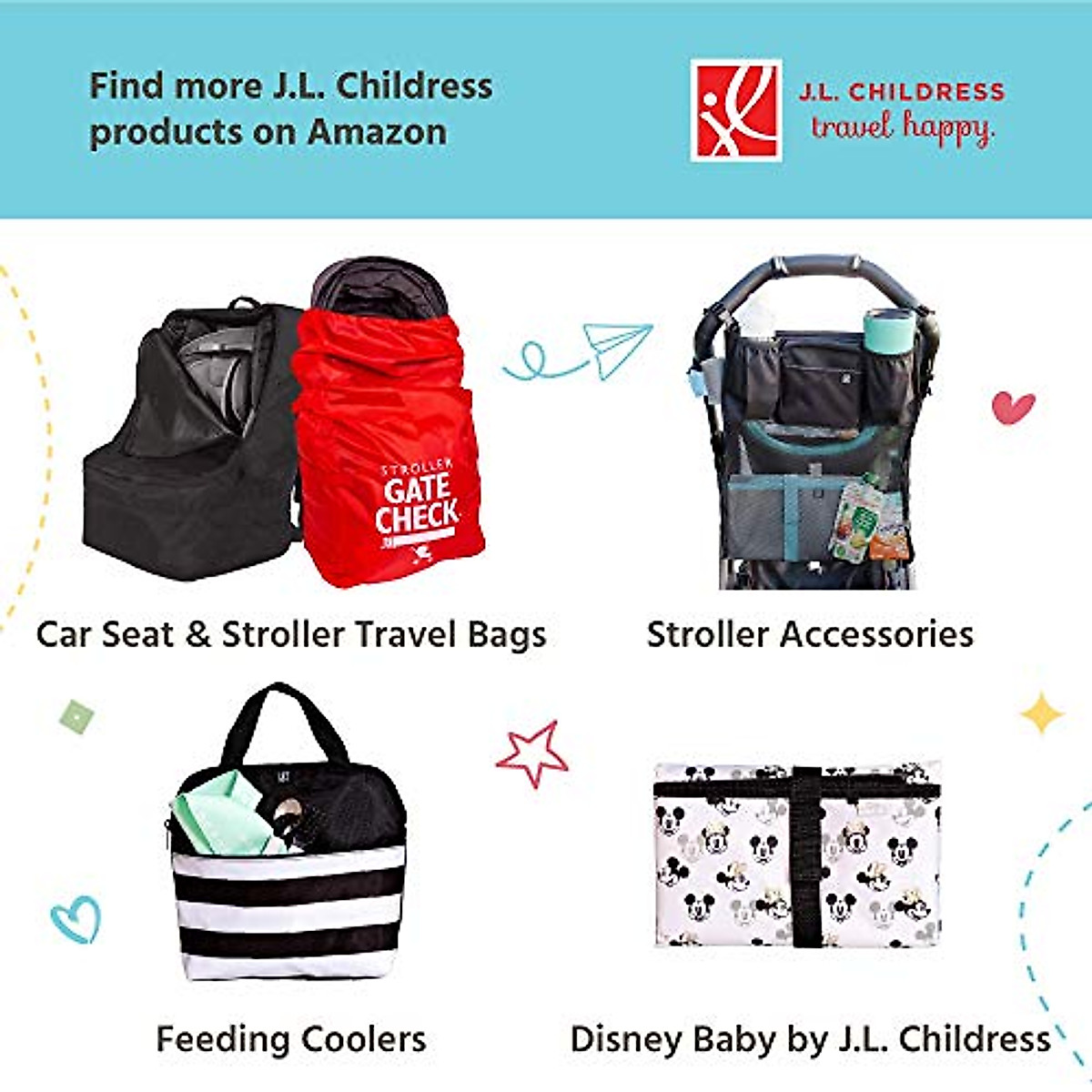 J.L. Childress Diaper Bag Organizer - Set of 5 Pouches - Organizing Pouches for Diaper Bag, Purse, Backpack - Clutch with Wrist Strap, Wet Bag, Food Pouch and More - Grey/Chevron