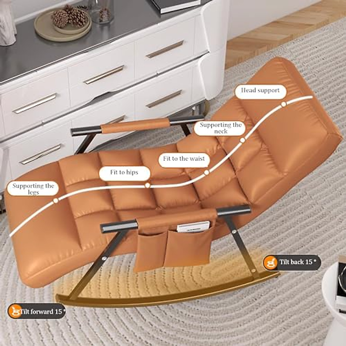 BREAUX Outdoor Patio Rocking Chair,Padded Cushion Rocker Recliner Chair Outdoor for Front Porch,with High Back and Deep Seating(E)