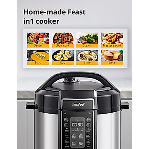 COMFEE’ Pressure Cooker 6 Quart with 13 Cooking Functions, Olla de Presion Non-Stick Pot Yogurt Maker Rice Cooker Slow Cooker Sauté Steamer, Healthy Ceramic Inner Pot