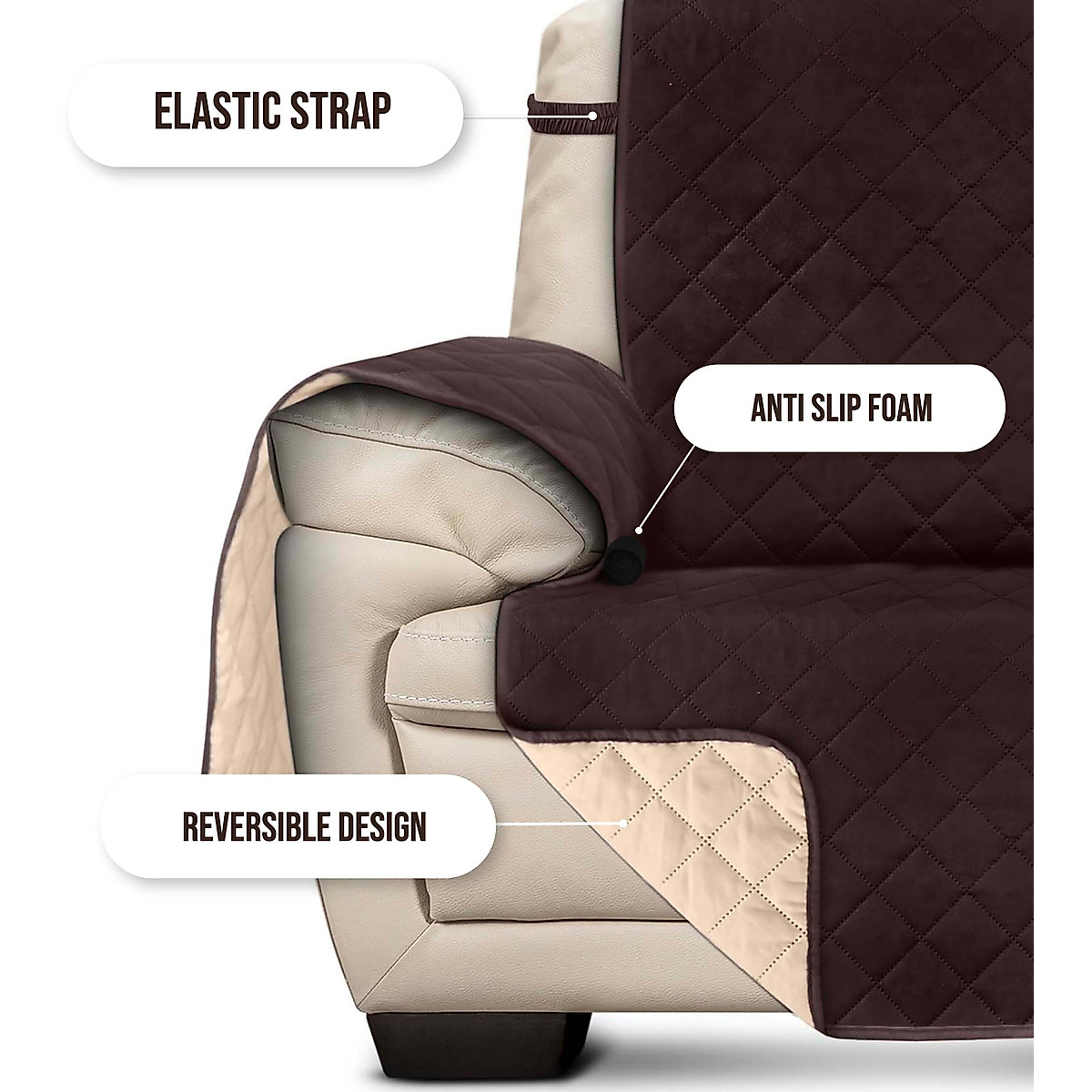 Utopia Bedding Reversible Oversized Couch Cover for 3 Cushion, Water Resistant Sofa Cover, Furniture Protector with Foam Sticks and Elastic Straps for Kids Dogs Pets (Oversized Sofa, Chocolate/Beige)