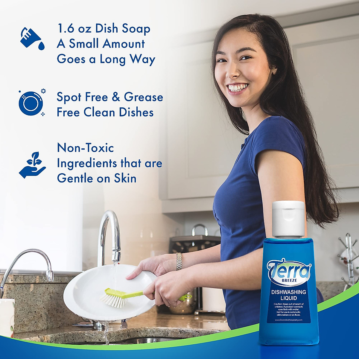 Terra Breeze Tiny Dish Soap Detergent | For Use in Vacation Rentals and Extended Stay Hotels | 1.6 oz (Case of 50)