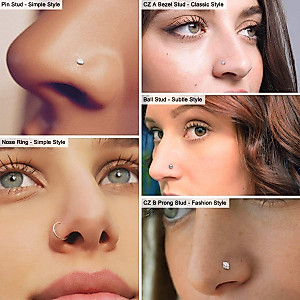 Ldurian 22PCS Nose Rings Studs | Nostril Piercing Jewelry Titanium Nose Stud Ring | Surgical Steel Nose Piercing Kit Jewelry | L Shape 20G Nose Studs Set