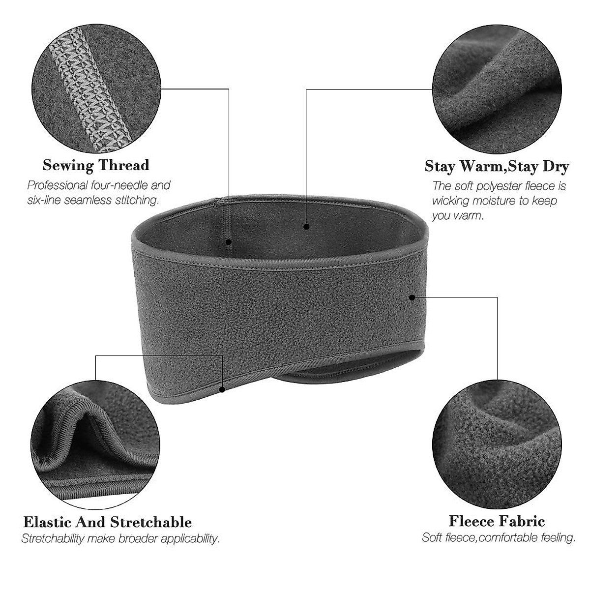 KOMAKE Ear Warmers Headband, Fleece Earmuffs Running Headband Winter Ear Covers Moisture Wicking Ski Sport Headband for Men & Women (Blue, 19.2 inches, One Size, Cycling)