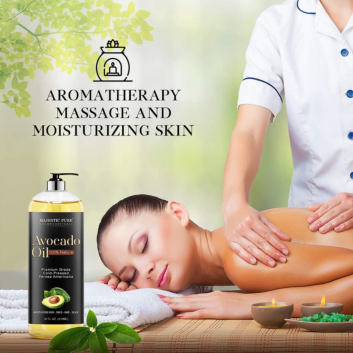 MAJESTIC PURE Avocado Oil - 100% Pure and Natural, Cold-Pressed, for Skin Care, Massage, Hair Care, and Carrier Oil to Dilute Essential Oils, 16 fl oz