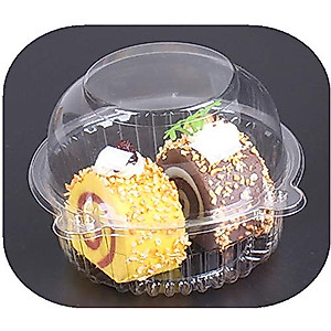 i-CHONY Individual Cupcake Container - 100pcs Cupcake Holder Plastic Disposable Clear Dome Single Cupcake Carrier Holder Muffin Individual Small Container Cases Box Cups