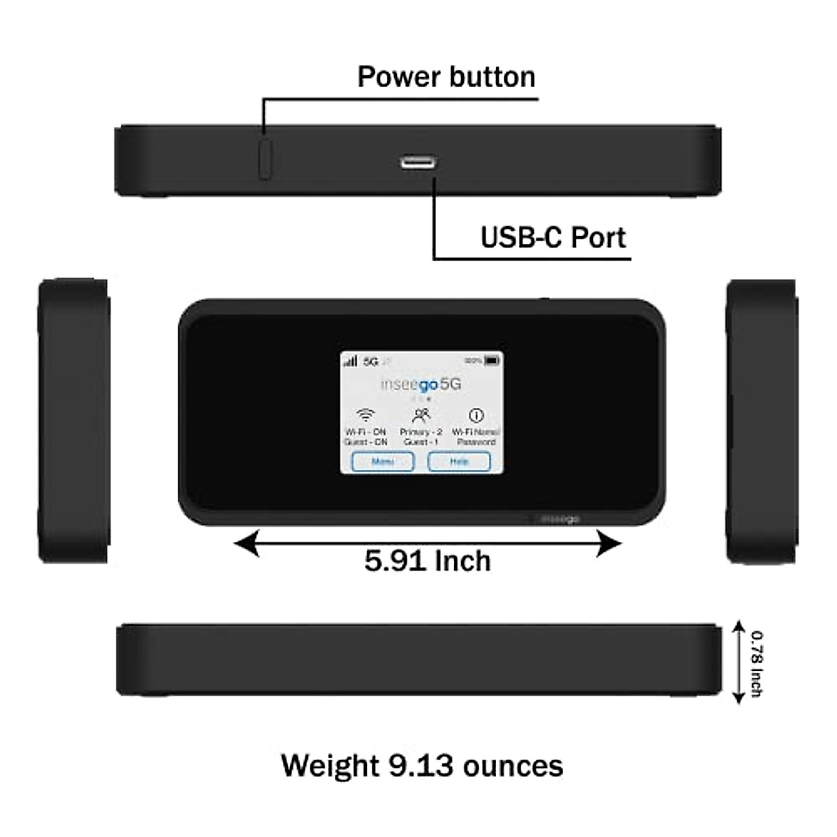 EVDO-LINK Bundle for Inseego 5G MiFi® M2100 Hotspot | Global 5G Mobile Portable WiFi with Case and Extra Battery for All Day Battery Compatible with Verizon