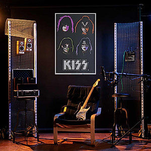 KISS - Four Faces - Officially Licensed, Authentic Blacklight Flocked Poster - 23" x 35"