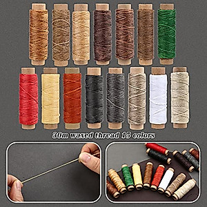 BAGERLA Leather Working Tools, Leather Sewing Kit with Waxed Thread Needle Awl Groover Tracing Wheel Prong Punch Storage Bag Leather Tools Kit Great for Leather Stitching and Leather DIY Crafting