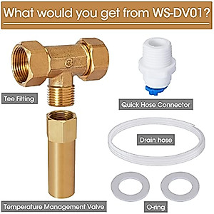 HQUA WS-DV01 Hot Water Drain Valve, Temperature Management Valve for HQUA OWS-12/124/12T, HQUA-TWS-12 Water Purifier, 110℉ Open, 3/4" FNPT Inlet, 3/4" FNPT Outlet