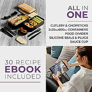 Premium Bento Lunch Box in 8 Modern Colors-MULTIPACK, 2x2 Leak-proof Compartments, Includes Sauce Container, Divider, Cutlery & Chopsticks, 40oz Japanese Bento Box for Adults & Kids, Microwave-safe